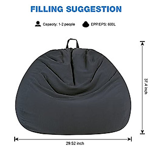 Bean Bag Chair Cover (No Filler) Stuffed Animal Storage for Kids Adults and Pets Bed. Waterproof Soft Premium Stuffable Bean Bag Chair Cover Leakproof Furniture Protector Large 300L(Grey)