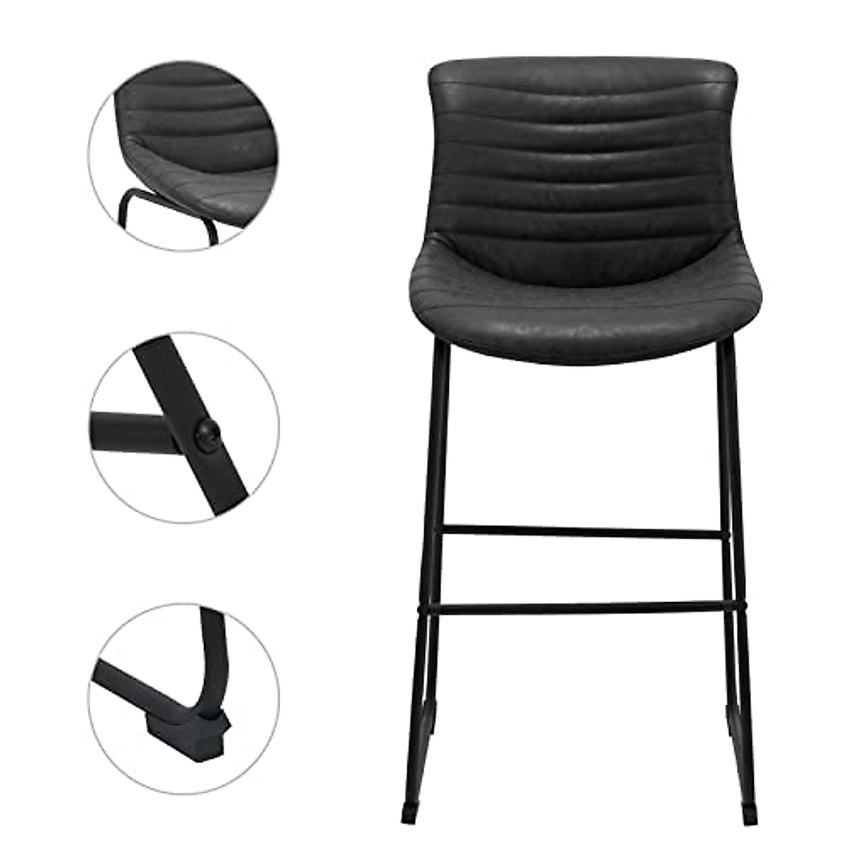 Chairelax Hight Bar Stools Set of 2, 28" Counter Tall Synthetic Leather Modern Design Bar Chair with Backrest and Footrest for Kitchen Bar Counter Restaurant (Black)