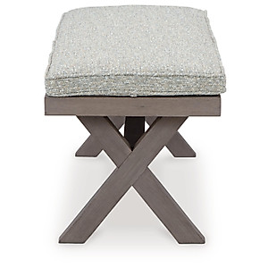 Signature Design by Ashley Hillside Barn Casual 54" Outdoor Dining Bench with Cushion, Light Brown & Light Gray