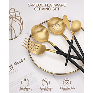 Ollex 5PCS Serving Utensils set include Serving Spoon, Slotted Spoon, Soup Spoon, Butter Knife and Sugar Spoon,Heavy Duty Stainless Steel Large Hostess Utensils Serving Set for Parties Buffet Banquet