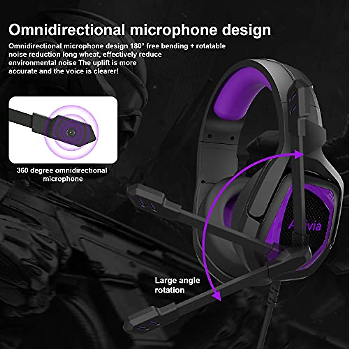 Anivia Computer Gaming Headset -3.5mm Wired Headsets with Soft Memory Earmuffs Over Ear Headphones with Mic Stereo Bass Surround for Multi-Platforms (Purple)