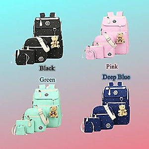 VIDOSCLA 3Pcs Wave Point Canvas School Bag Primary Student Backpack British Wind Elementary BookBag Bag Sets with Plush Doll