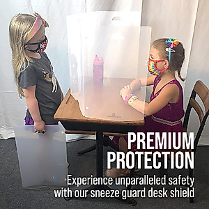 Sneeze Guard Desk Shield PPE - Plastic Divider Screen for Desk, Table or Countertop - Portable Protective Barrier Panel - Best Partition Protector for Classroom or Office