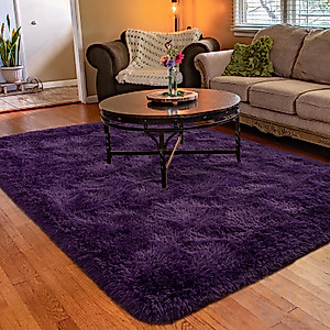 Fosirug Rugs for Bedroom 5x8 Feet Area Rug for Living Room Ultra Soft Shaggy Carpet for Home Decor Long Plush Fluffy Mat Faux Fur Rug for Bedside Nursery Kids Room College Drom, Purple