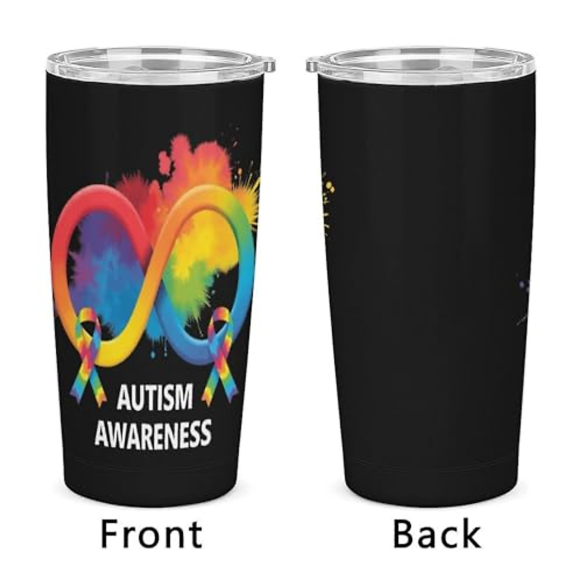 Autism Awareness Infinity Ribbon 20 OZ Stainless Steel Tumbler Travel Car Coffee Mug with Straw Lid Cleaning Brush Coffee Tumbler Mug for Women Men
