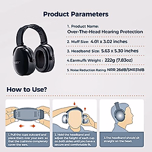Ear Protection for Shooting, Noise Cancelling Headphones for Autism, Adjustable Noise Cancelling Ear Muffs for Adults, Earmuffs Hearing Protection for Shooting Range, Effective Shooting Ear Protection