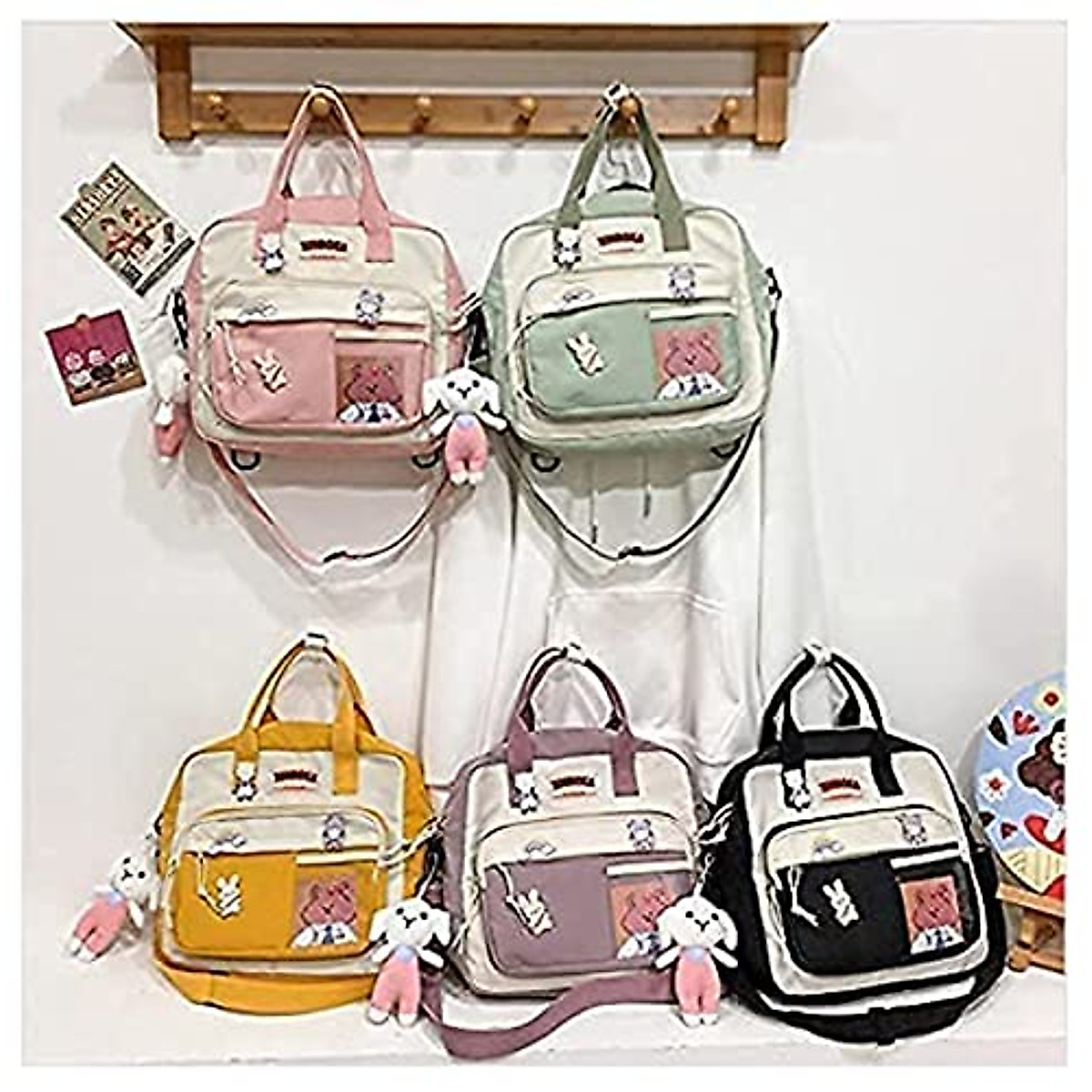 Treonca Kawaii Backpack with Kawaii Pin and Accessories Girl Backpack Cute Shoulder Tote Bag Laptop Schoolbag for Students Backpack for School (Black with pendant)