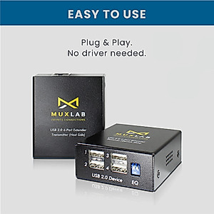 MuxLab USB 2.0 4-Port Extender Kit | 165ft (50m) Over Single Cat5e/6 Cable| 4 USB 2.0 Ports | Plug and Play | No Driver | Supports All Operating Systems | Zero Latency | Ideal for Work or Home