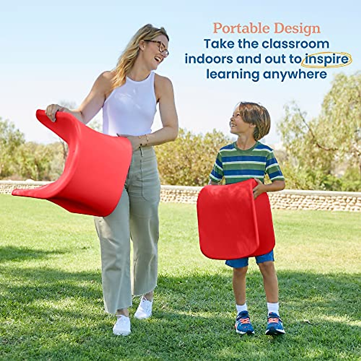 ECR4Kids Wave Seat, 14in - 15.1in Seat Height, Perch Stool, Red, 2-Pack