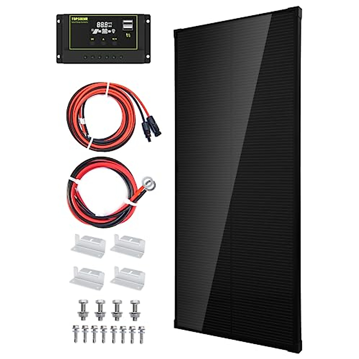 Topsolar Solar Panel Kit 100 Watt 12 Volt Monocrystalline Off Grid System for Homes RV Boat + 30A 12V/24V Solar Charge Controller +Solar Cables + Z-Brackets for Mounting
