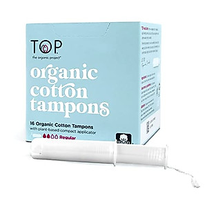 TOP the Organic Project: 100% Organic Pure Cotton Tampons | (Unscented, Dye & Chemical Free. Safe, Thin & Superior Protection), Eco-Conscious, Plant Based Applicator, Regular (16)