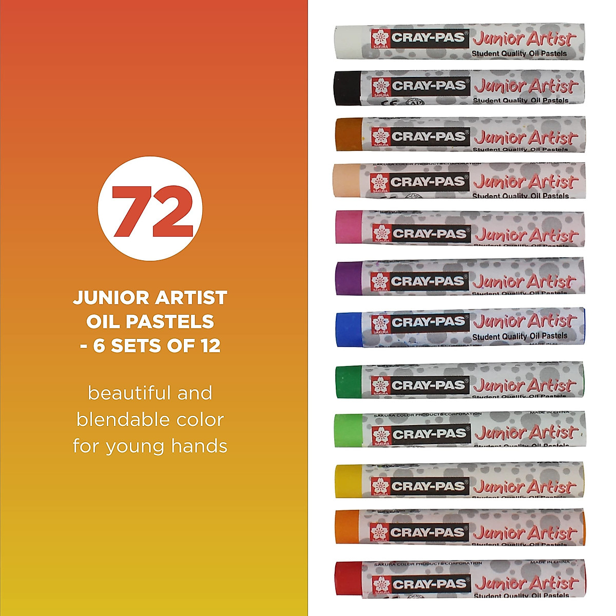 SAKURA Cray-Pas Junior Artist Oil Pastel Set - Soft Oil Pastels for Kids & Artists - 12 Colors - 6 Sets of 12