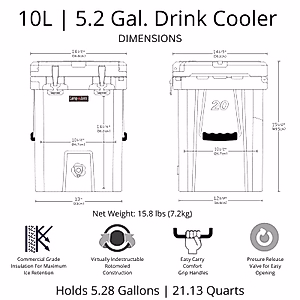 CAMP-ZERO 20L | Drink Cooler/Ice Chest with 2 Molded-in Cup Holders & Comfort Grip Rope Handles | Thick Walled, Freezer Grade Cooler w/Secure Locking System & Tie Down Channels (Burnt Orange)