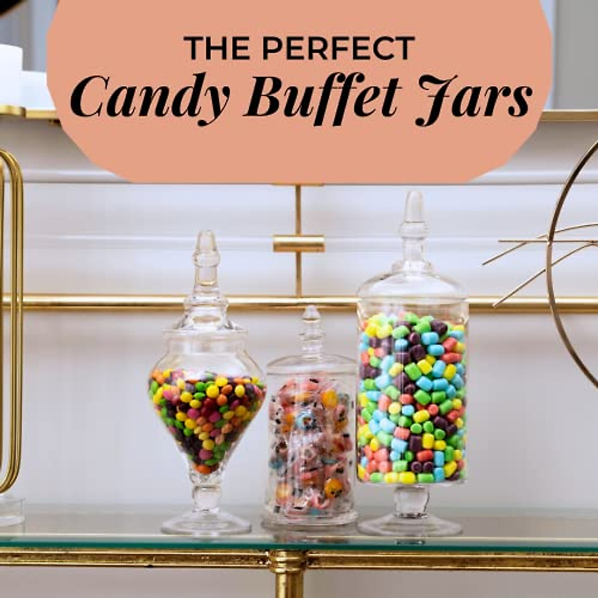 Mantello Glass Apothecary Jars with Lids- Set of 3 Jars for Candy Buffet - Apothecary Jars for Bathroom, Candy Bar, Kitchen, Large