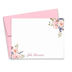Personalized Floral Stationery Set, Stationery for Women, Personalized Thank You Cards, Personalized Note Cards, Your Choice of Colors and Quantity