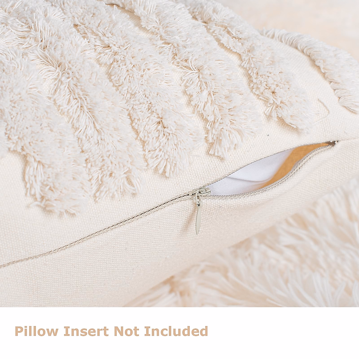 AELS Boho Decorative Textured Throw Pillow Covers 18x18, Set of 2, Modern Abstract Mid Century Rainbow Tufted Pillow Case, Farmhouse Rustic Neutral Woven Cushion Case for Bed Couch Sofa, Creamy White