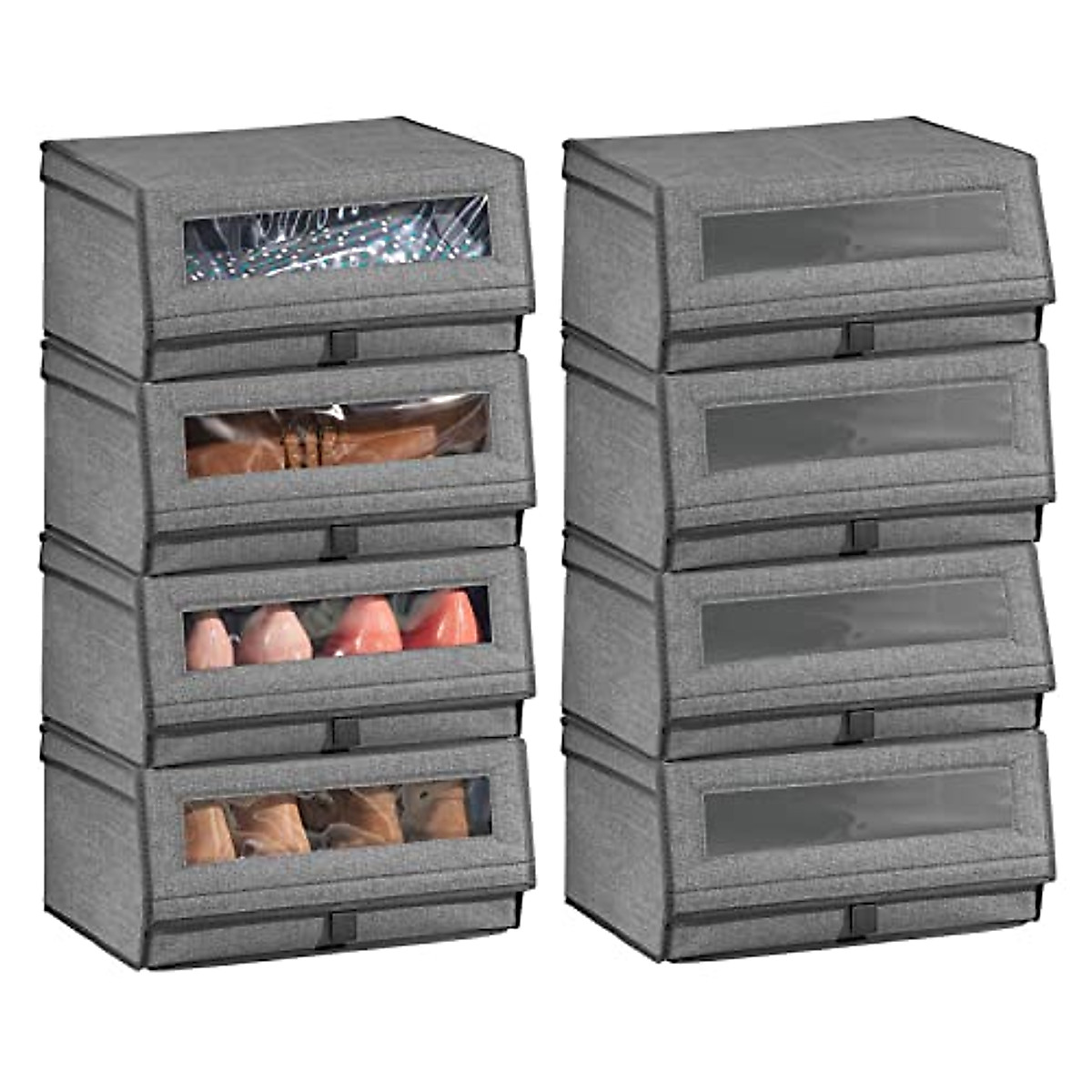 mDesign Large Fabric Closet Shoe Storage Box w/Clear Window - Shoe, Sandal, Sweater, Linen, Clothes Organizer - Boot Storage Solutions - Shoe Bin - Lido Collection, 8 Pack, Charcoal Gray