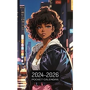 Pocket Calendar 2024-2026: Two-Year Monthly Planner for Purse , 36 Months from January 2024 to December 2026 | Anime woman | 80s anime style | 90s ... girl | Kuvshinov Ilya | Ghibli studio style