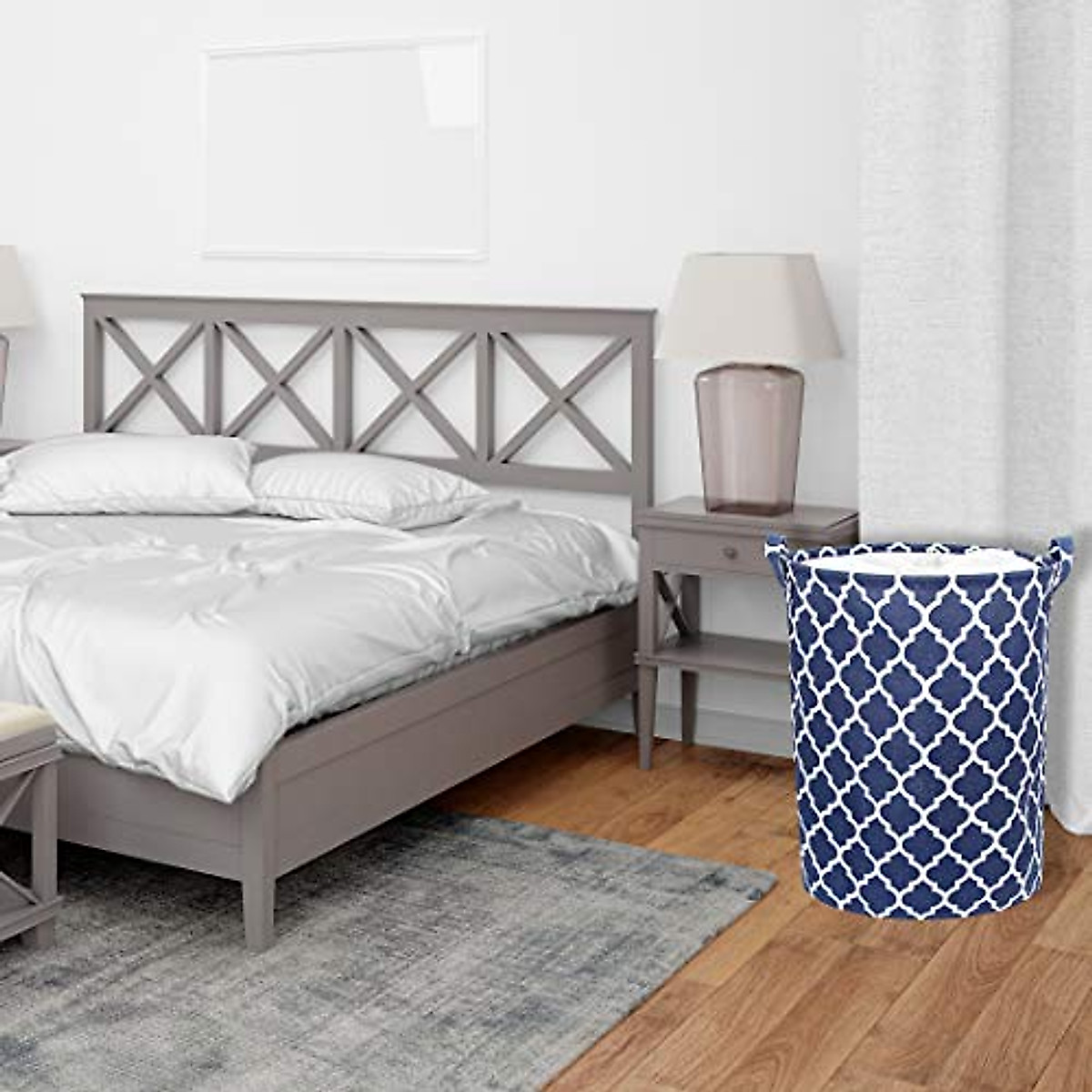 72L 23-inch Tall (2 Pack) Extra Large Laundry Basket Storage Hamper Drawstring Waterproof Round Linen Collapsible Storage Basket for Toy Organizer, Nursery Hamper, Bathroom, Blue