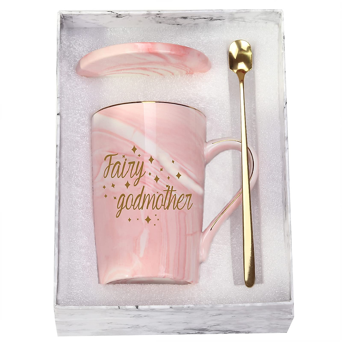 WENSSY Godmother Gifts from Godchild, Fairy Godmother Mug, Fairy Godmother Gifts, Mothers Day Godmother Gifts Mother’s Day Birthday Gifts for Godmother 14 Ounce Pink with Gift Box