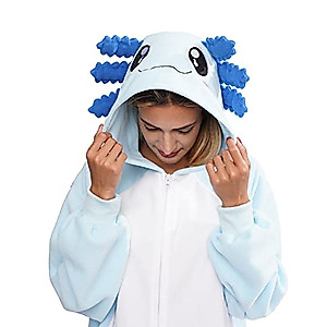 XIGUAGUO Adult Onesie Axolotl Cosplay Costume Animal Plush Homewear Sleepwear Jumpsuit for Men Women Girls Boys Teens