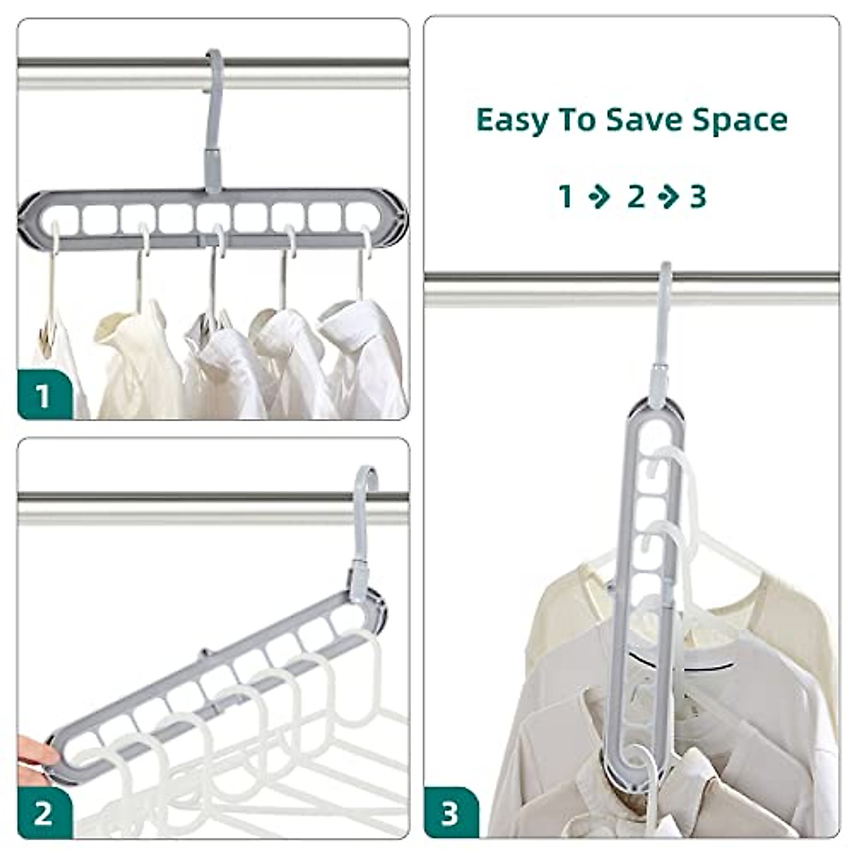 ZEDODIER Magic Hangers, Space Saving Hangers 5 Pack Sturdy Plastic 9-in-1 Hanger Closet Organizer(Grey)