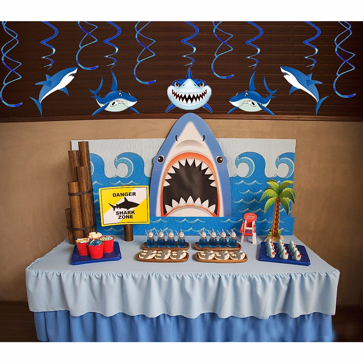 Shark Party Supplies Hanging Swirls Kids Birthday Decorations for Shark Sea Themed Splash Ceiling Foil Ornaments (30 PCS)