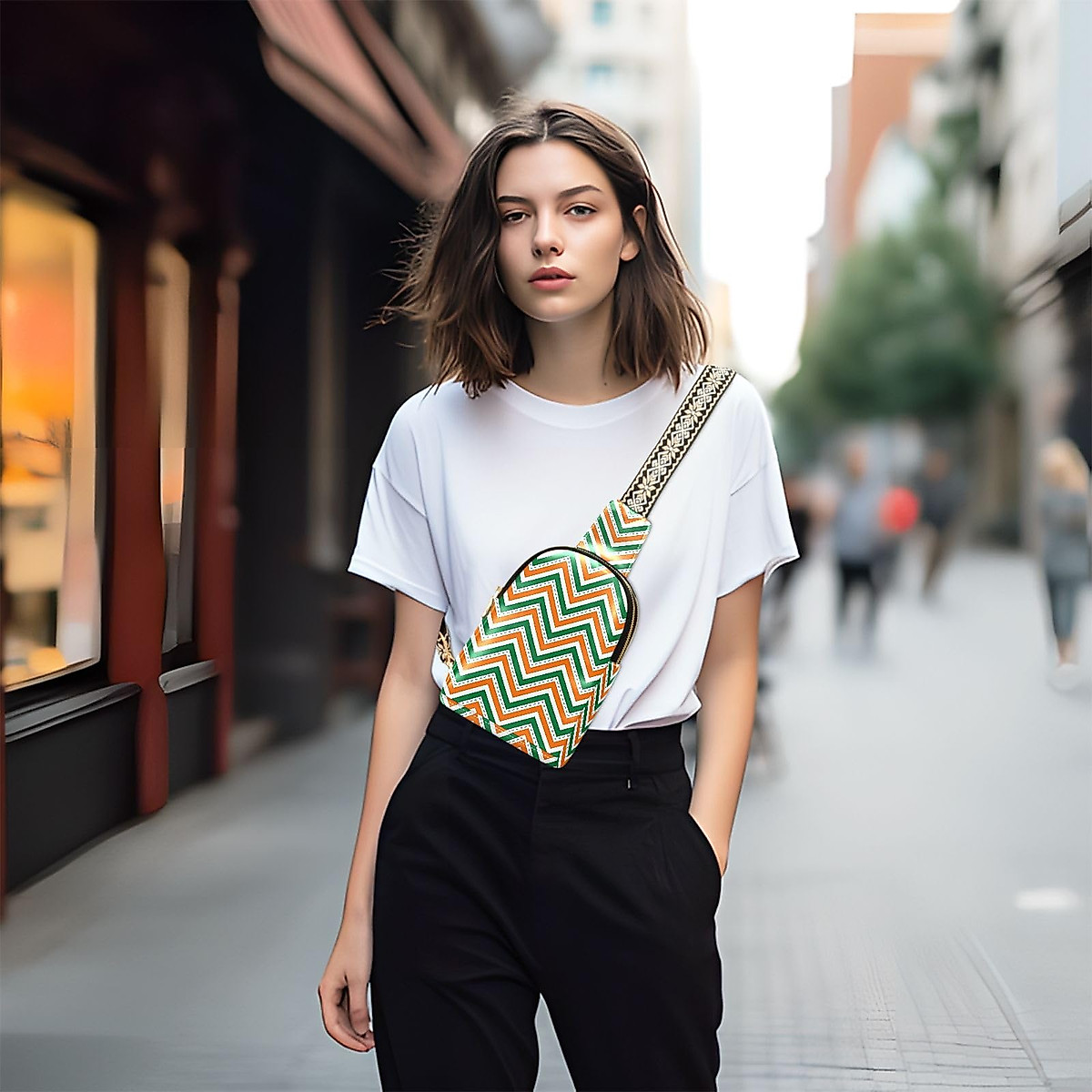 Women Crossbody Sling Backpack Orange-green-line-st-patrick Girl Chest Bag Daypack for Hiking Traveling