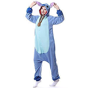 FZChenrry Onesie Pajamas for Women Adult Onepiece Unicorn Christmas Costume Halloween Animal Unisex Cosplay Cartoon Stitch (US, Alpha, X-Large, Regular, Regular, Blue)