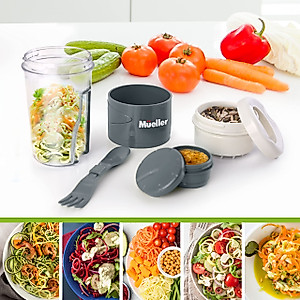 Mueller Spiralizer for Veggies, Salad Container for Lunch - All-In-One Food Prepper, Zucchini Noodle Maker, Vegetable Spiralizer, Comes with Fork, Salad Dressing Container/Spice-Nut Containers