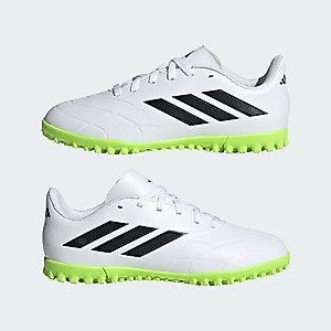 adidas Copa Pure.4 Turf Sneaker, White/Core Black/Lucid Lemon, 4.5 US Unisex Big Kid
