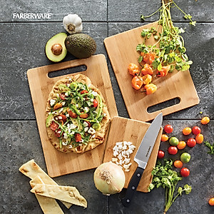 Farberware 3-Piece Wood Cutting Board Set, Reversible Chopping Boards for Meal Prep and Serving, Charcuterie Boards, Wooden Cutting Boards with Built-in Handles, Set of 3 Assorted Sizes, Bamboo