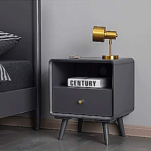 ZHAOLEI All Solid Wood Bedside Table Bedroom Nordic Home Wood Simple Bedside Storage Cabinet Gray