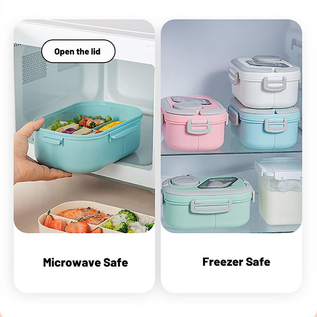 Tinaforld Adults Bento Lunch Box,Salad Container Large 43oz Salad Bowl, Bento-Style Tray for Toppings, 3oz Sauce Container for Dressings, and Built-In Reusable Fork (White)