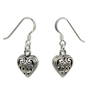 NOVICA Artisan Handmade Sterling Silver Heart Earrings Romantic Dangle No Stone Thailand [1.2 in L x 0.4 in W x 0.2 in D] ' Filigree Heart'