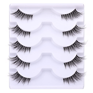 Half Lashes Lashes Natural Look Wispy 3/4 False Eyelashes Fluffy Clear Band False Cat Eye Lashes that Look Like Extensions Soft Handmade Reusable Lashes Pack