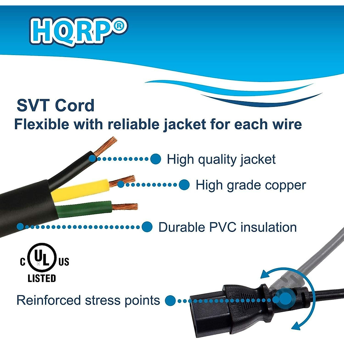 HQRP 10ft AC Power Cord for Yamaha RX-A710 Receiver, Mains Cable plus HQRP Euro Plug Adapter