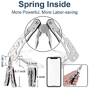 Bovgero Self Locking Multitool Plier, 15 in 1 Handmade Multi Tool Plier with Nylon Sheath, Spring Inside Multi-tool, Birthday Christmas Father's Day Gift for Men Women Him Her Husband Boyfriend