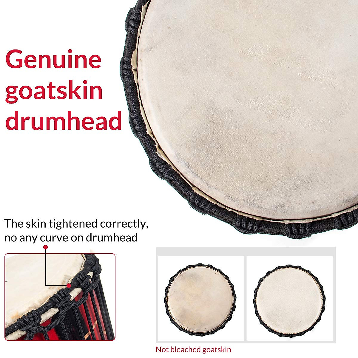 Djembe Drum, AKLOT African Drum Hand-Carved 9.5'' x 20'' Mahogany Goatskin Drumhead for Adults Beginners (Red)