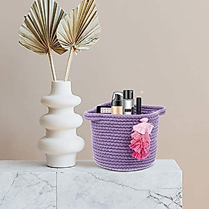 Woven Cotton Rope Nesting Bowls Small Basket Cute Closet Bins Mini Table Basket Organizer Decorative Woven Basket Storage Baskets Purple Round Woven Basket
