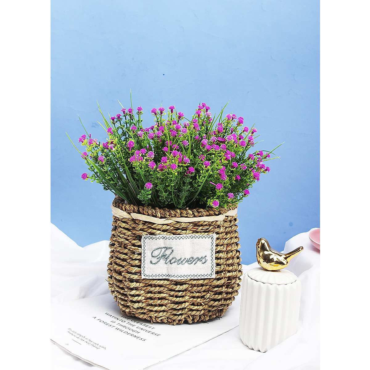 JAKY-Global Artificial Flowers Babysbreath Fake Water Plants Bouquet 6 Bundle Fake Plants Wedding Bridle Bouquet Outdoor Home Office Christmas Decor (Rose)