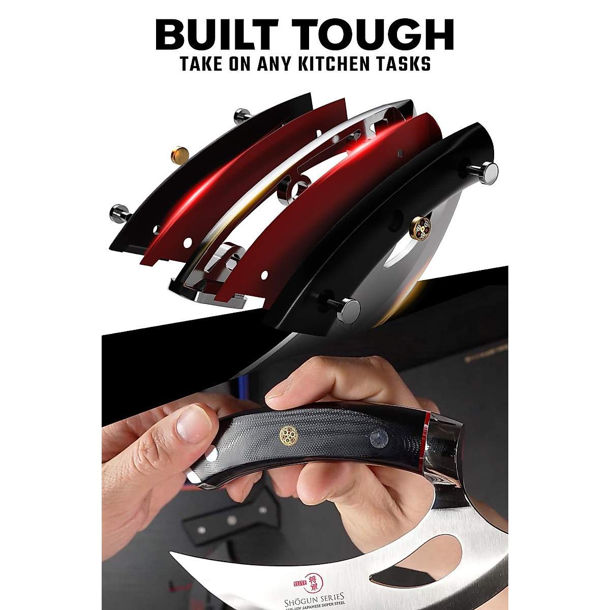 Dalstrong Ulu Knife - 6.5 inch - Rocking, Mincing, Slicing Meat & Herb Knife - Shogun Series Elite - Japanese AUS-10V Super Steel Kitchen Knife - Black G10 Handle - w/Sheath