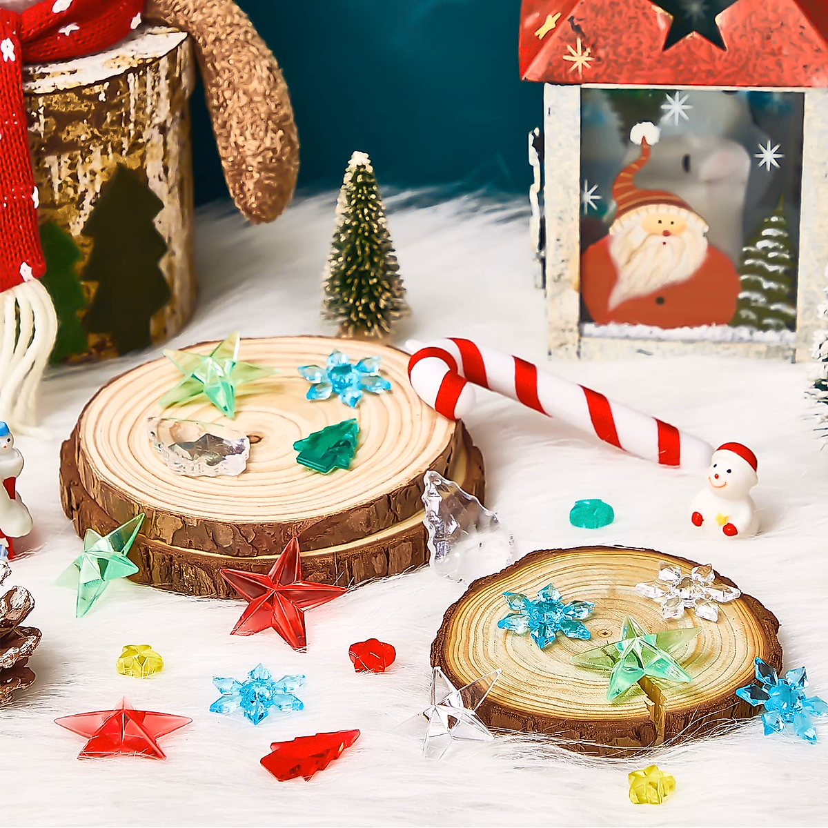 240 Pcs Mini Acrylic Star Ornaments Mini Christmas Tree Mini Snowflake Ornaments Table Scatter Vase Filler for Christmas Holiday Party Decoration (Star, Tree, Snowflake)