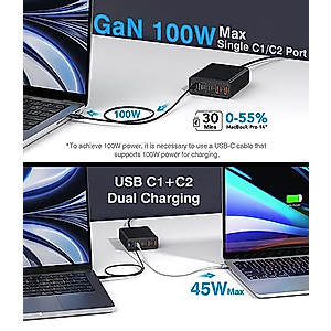 200W USB C Fast Charger 5-Port Charging Station Block Hub Laptop Charger Power Adapter Compatible with MacBook Pro/Air iPad Pro iPhone 15/14 Google Pixelbook ThinkPad Dell XPS Galaxy S23 Steam Deck