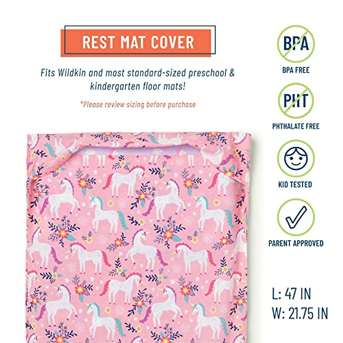 Wildkin Kids Nap Mat Cover for Boys & Girls, Sewn-in Flap Design Rest Mat Cover, Perfect for Preschool and Daycare, Fits our Vinyl Nap Mat up to 1.5 Inches Including Basic Sleep Mat (Magical Unicorns)