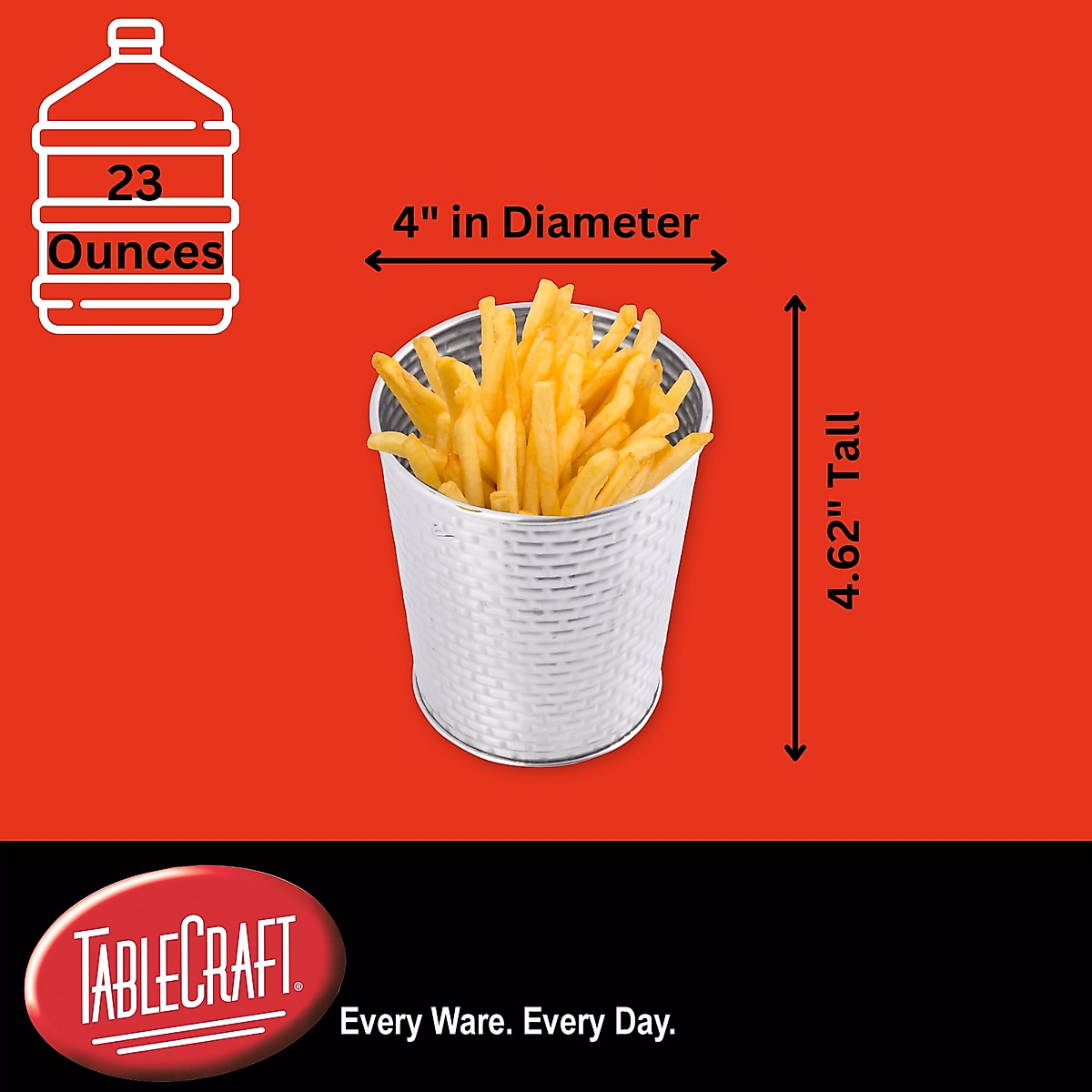 TableCraft GTSS45 Brickhouse Collection Cup, 23 oz., 4" Dia. x 4-1/2"H, Dishwasher Safe, Brick Pattern Texture, Stainless Steel