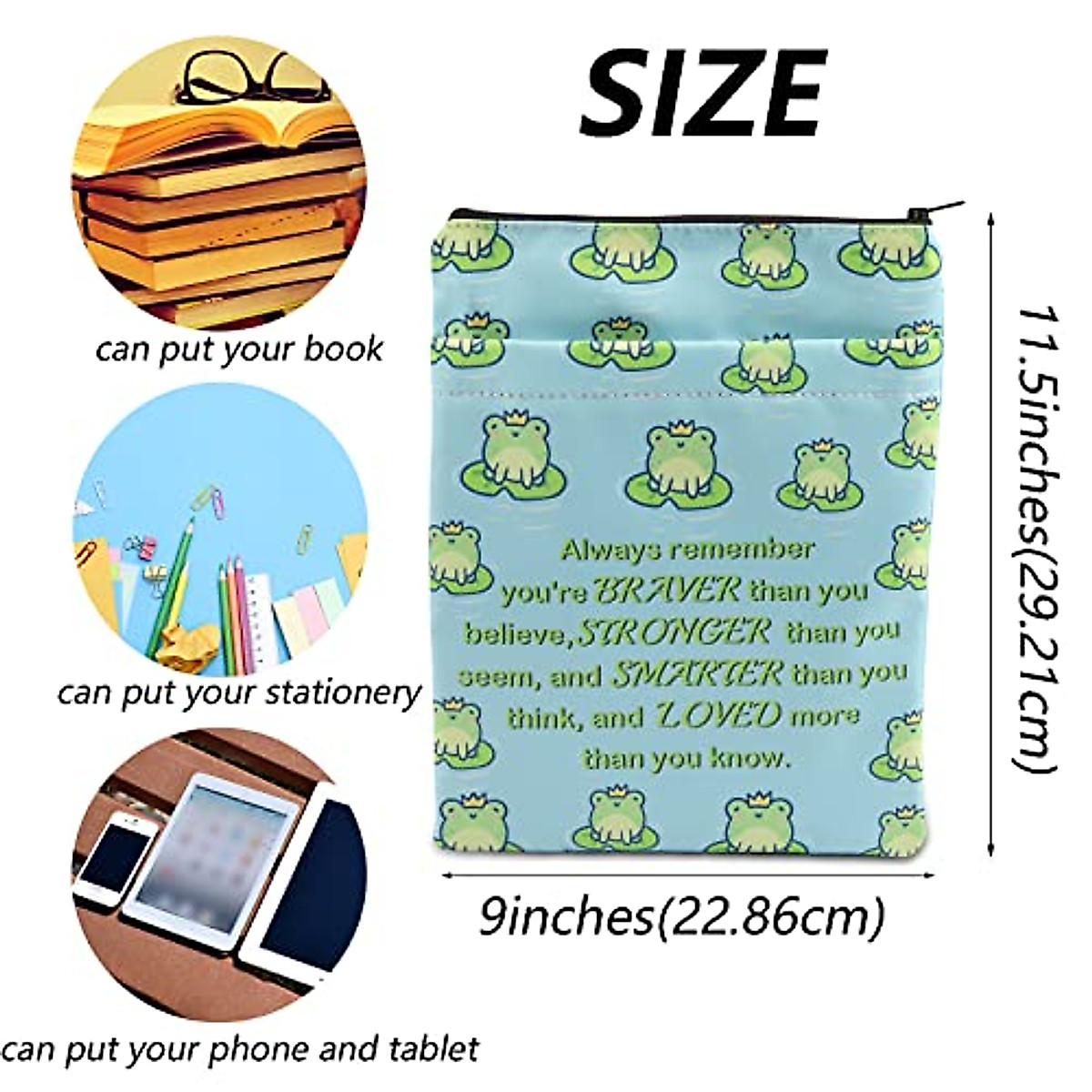 WSNANG Frog Gifts Frog Book Sleeve with Zipper Frog Book Protector Pouch Sleeve Book Cover for Paperback Frog Lovers Gift Frogs Inspirational Gift (Frog BS)