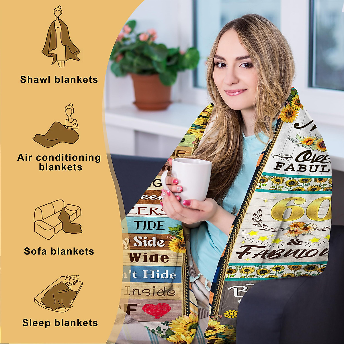 Amxieui 60th Birthday Gifts for Women, 60 Year Old Blanket Gifts Ideas, Funny Womens 60th Birthday Decorations Gifts, Happy 60th Birthday Gift for Mom,Sister, Wife