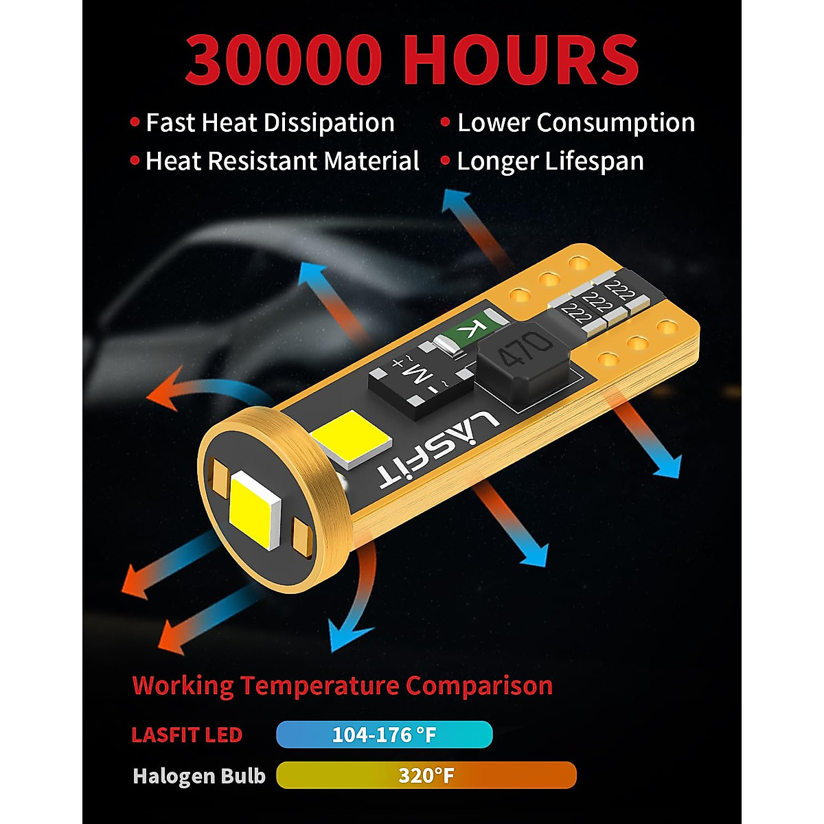 LASFIT 194 168 2825 W5W LED Bulb White Canbus Error Free, T10 LED Bulbs 400LM 6000K Super Bright for Dome Map License Plate Trunk Cargo Lights (2-Pack)