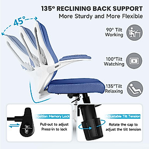 SICHY AGE Home Office Desk Chairs, Ergonomic Office Chair with Lumbar Support and Flip-Up Armrests, Mesh Back Office Swivel Chairs with Thickened Cushion and Adjustable Headrest, Blue